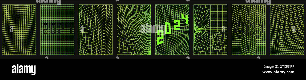 2024 distorted vertical grid neon set vector illustration Stock Vector ...
