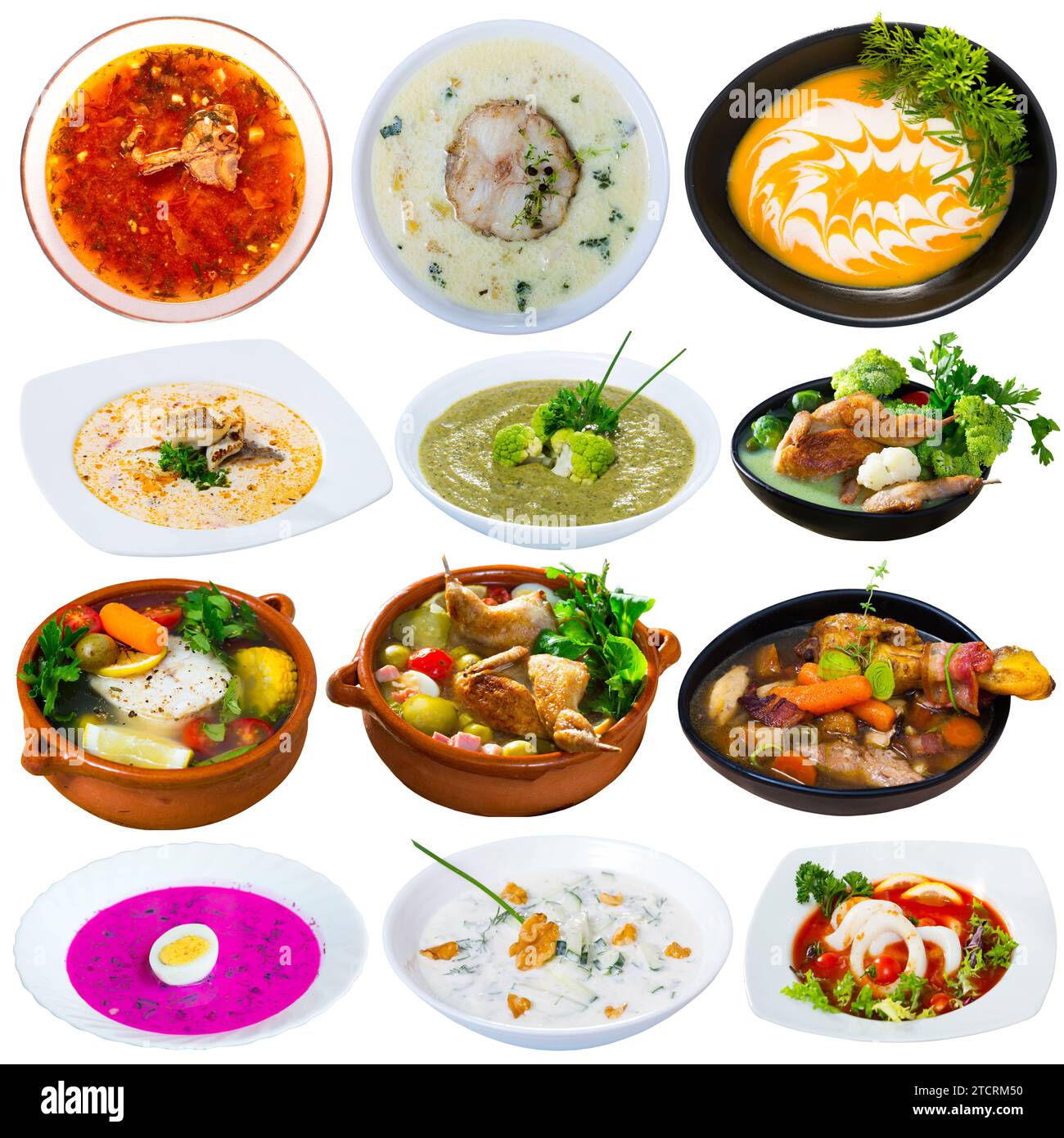 Collage of different soups isolated Stock Photo - Alamy
