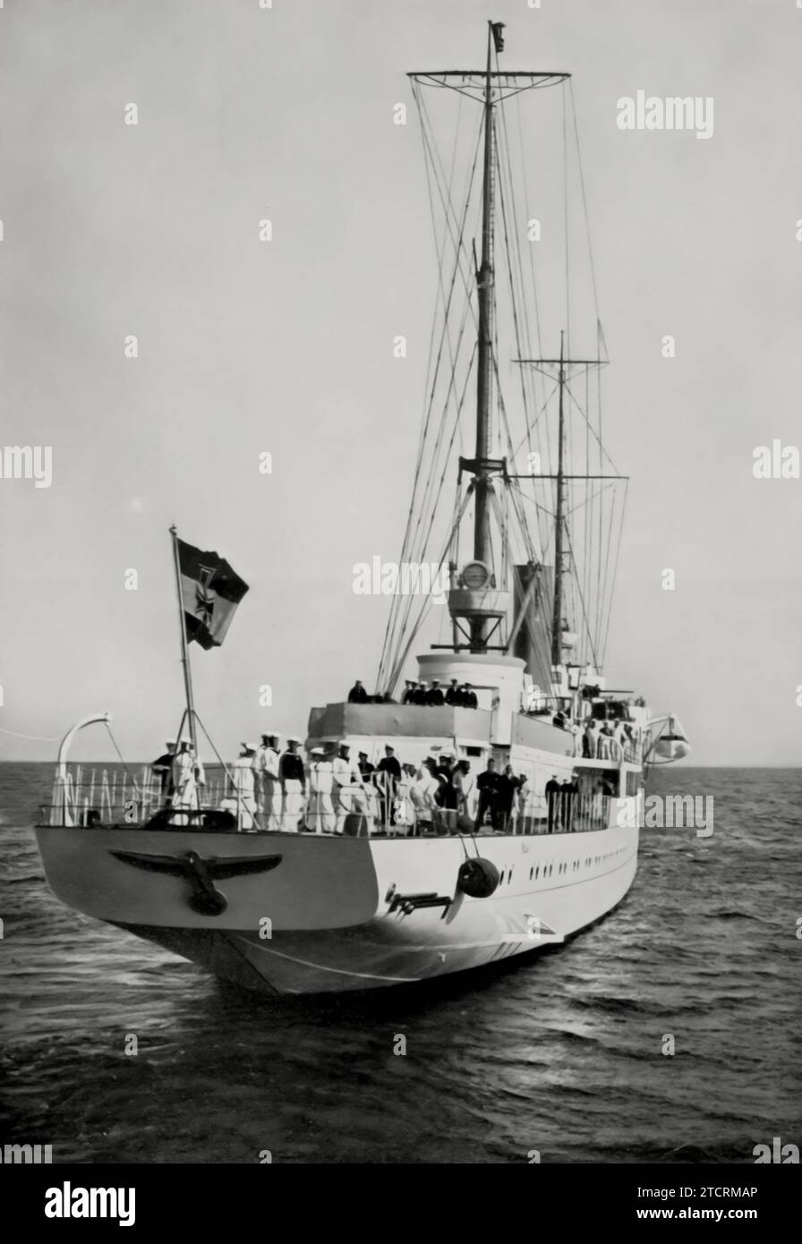 The 'Aviso Grille,' a new ship of the Kriegsmarine, is featured in this ...