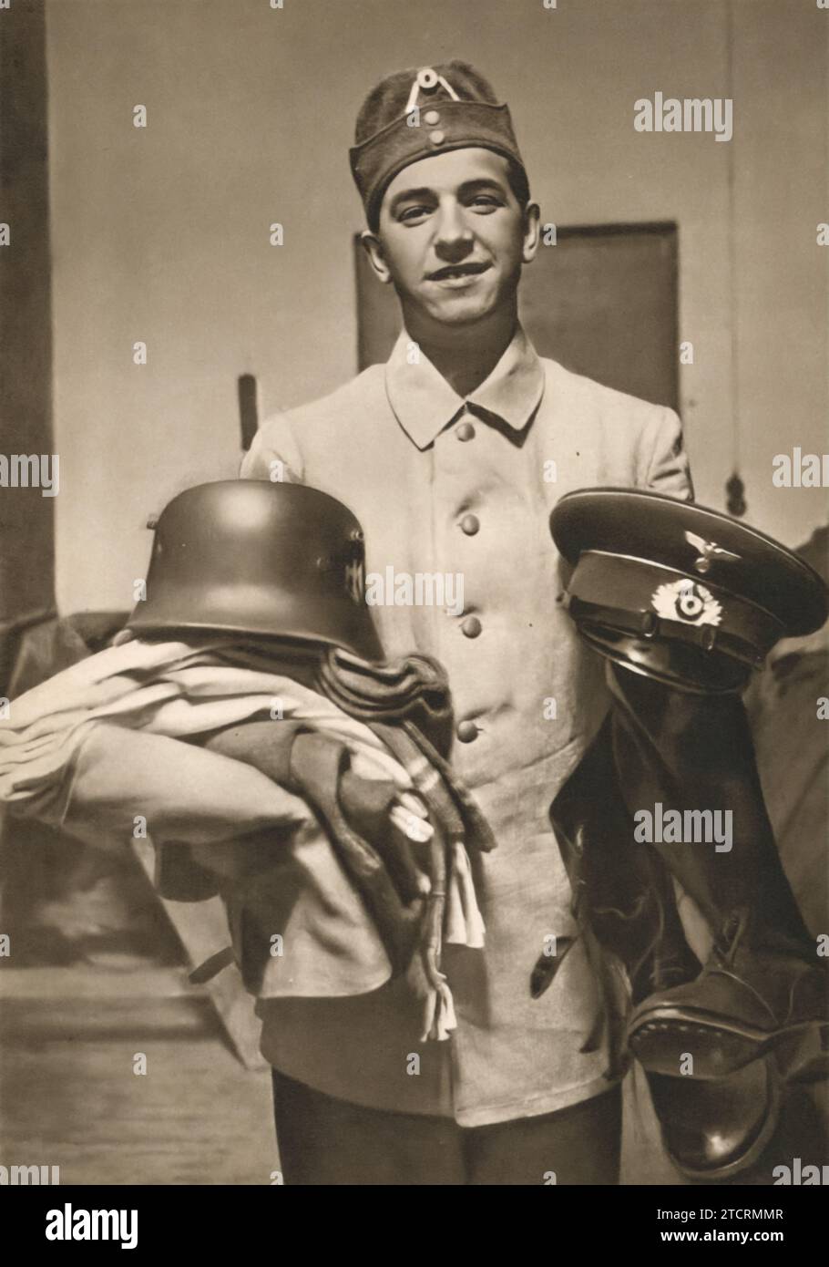 A German recruit is pictured 'fully packed,' shortly after arriving for ...