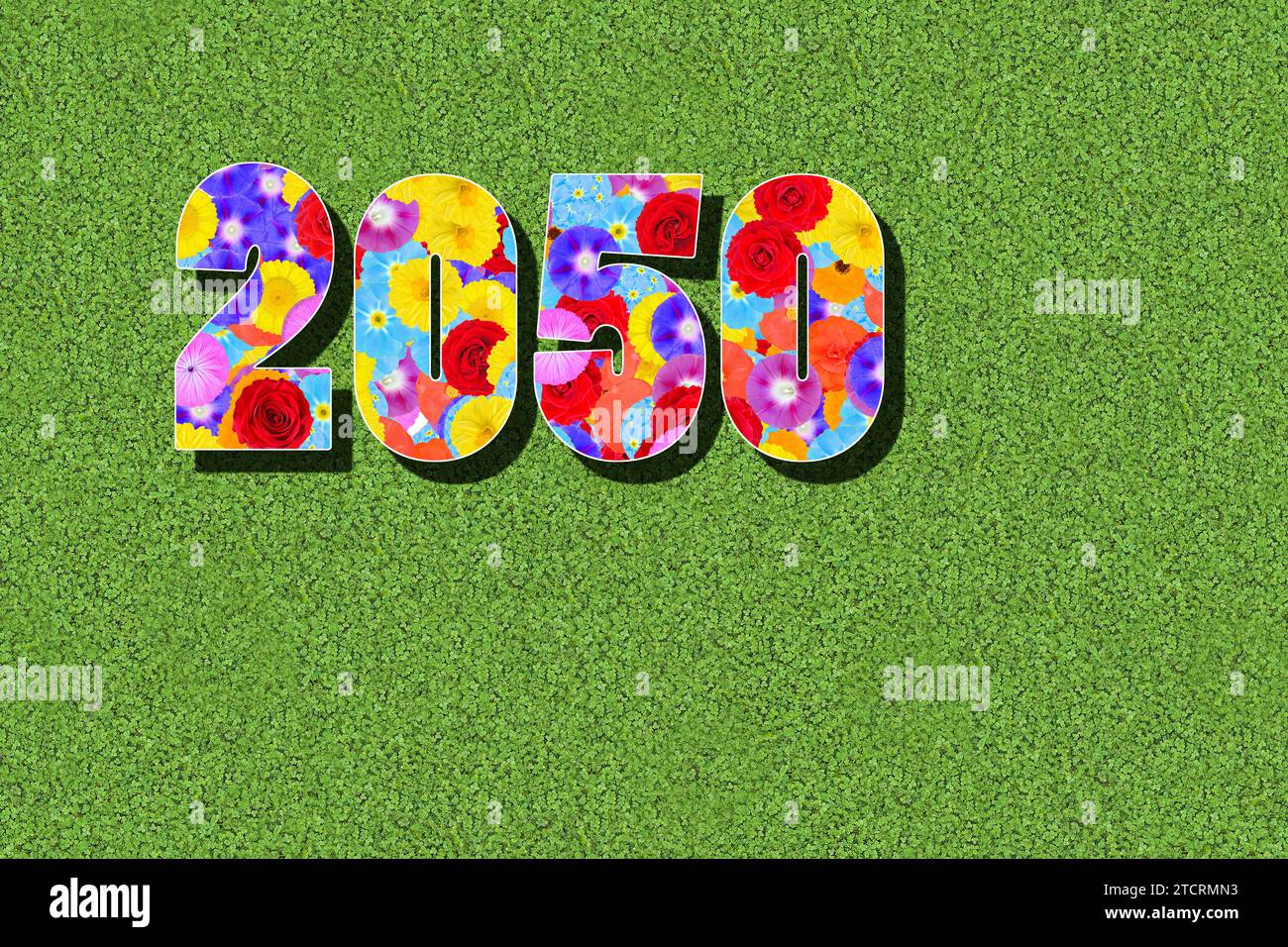 calendar year 2050 written with colorful flowers on green background ...