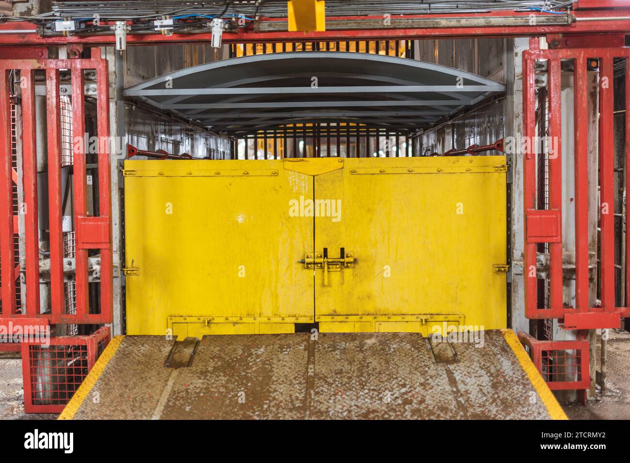 Gate to the shaft and exit cage in the mine Stock Photo - Alamy