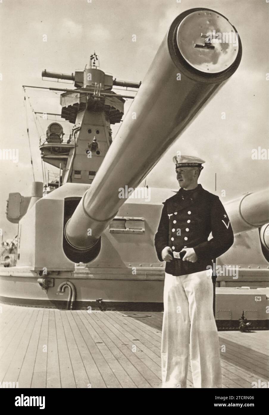 In this image, a German Marine, identified as a foreman on the bridge ...