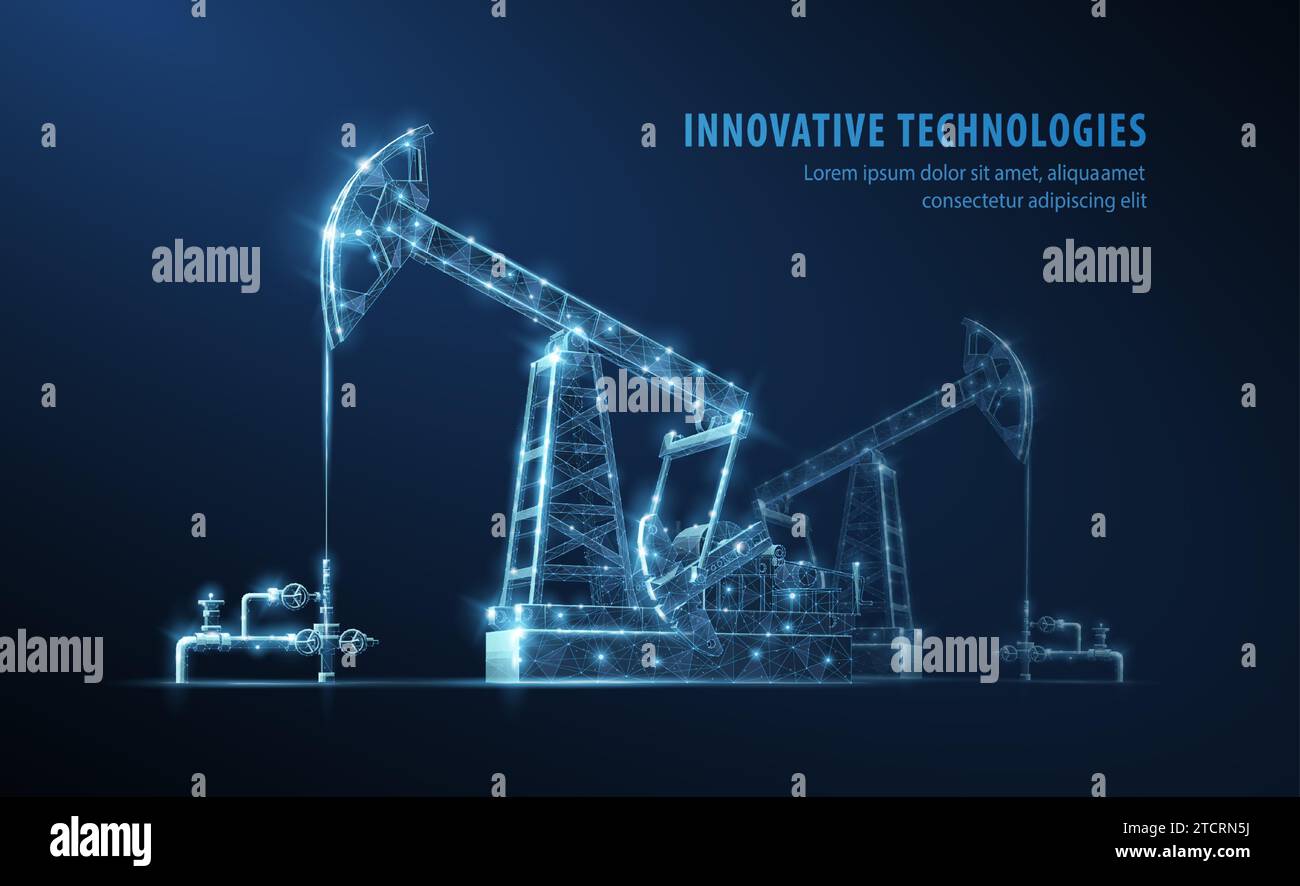 Oil pumps on blue. Extraction technology, Gas market, Well drilling ...