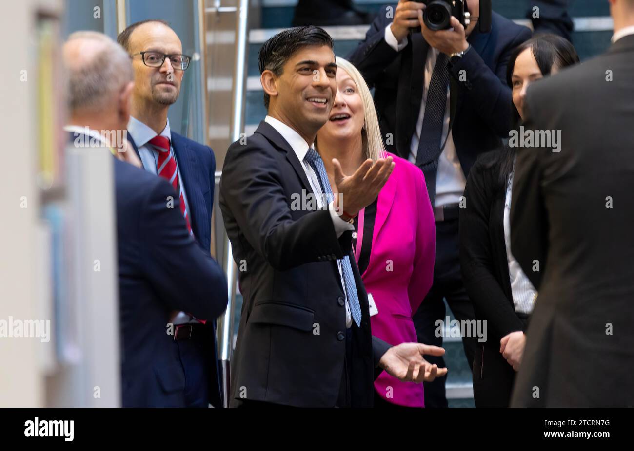 Prime Minister Rishi Sunak speaks to staff during a visit to the Wren ...
