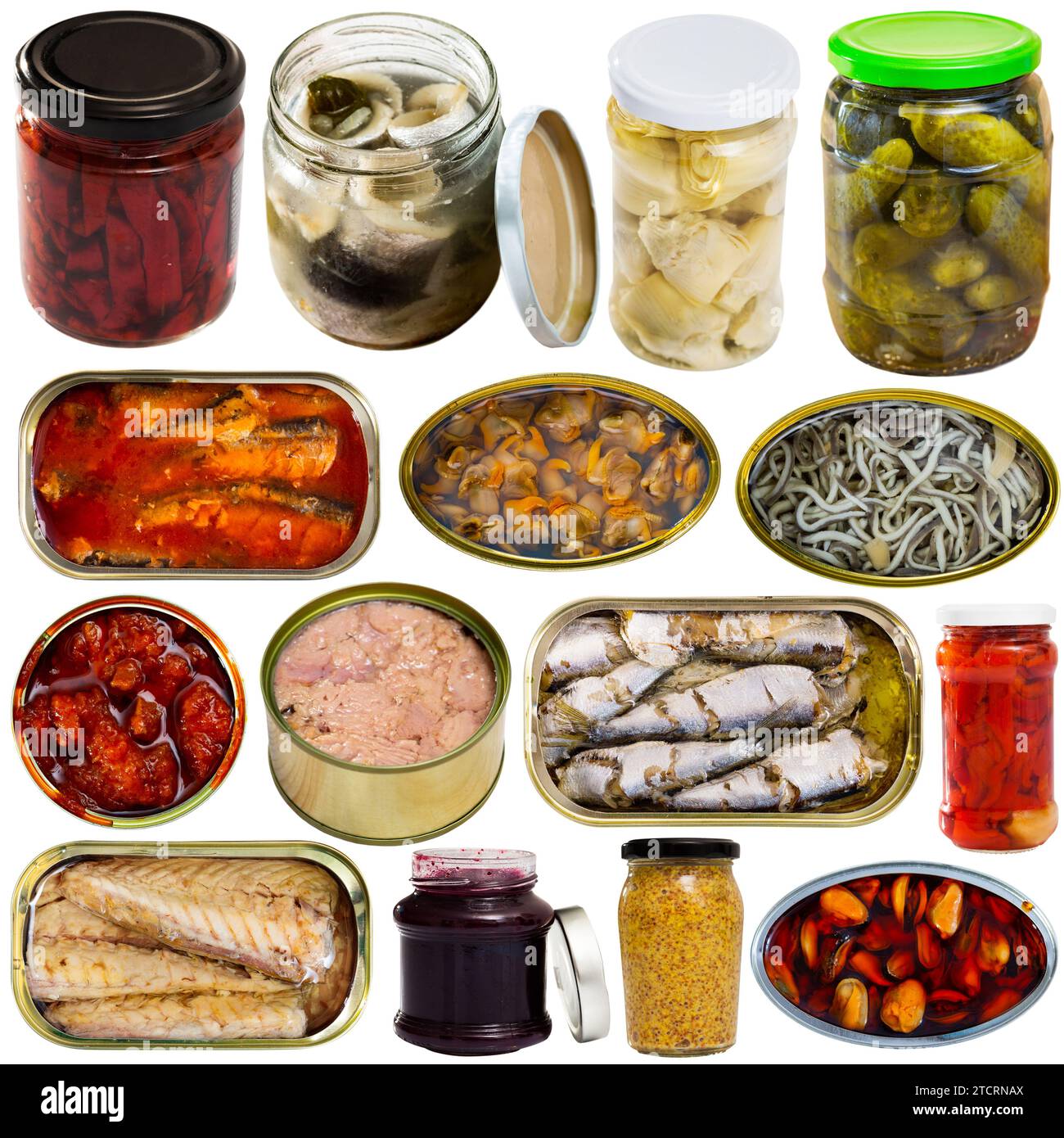 Set of various preserves isolated Stock Photo - Alamy