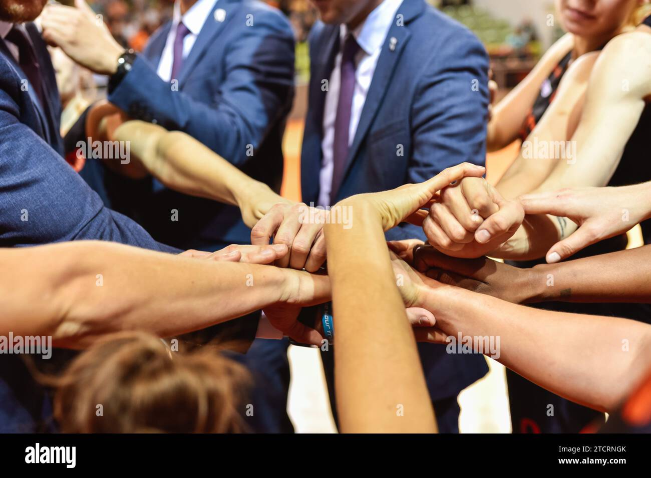 Group many hands team motivation hi-res stock photography and images ...