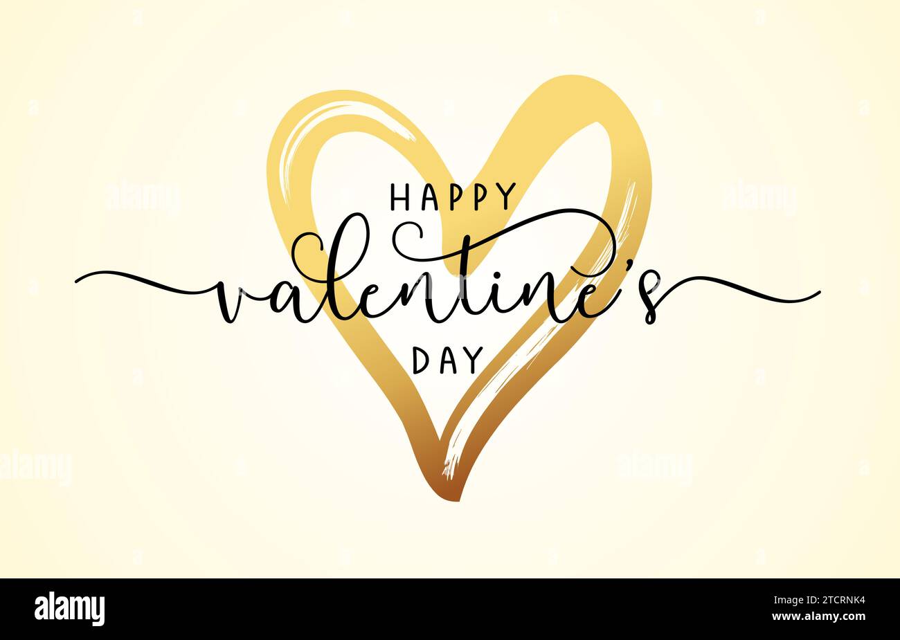 Happy Valentines Day hand drawn golden heart and brush calligraphy ...