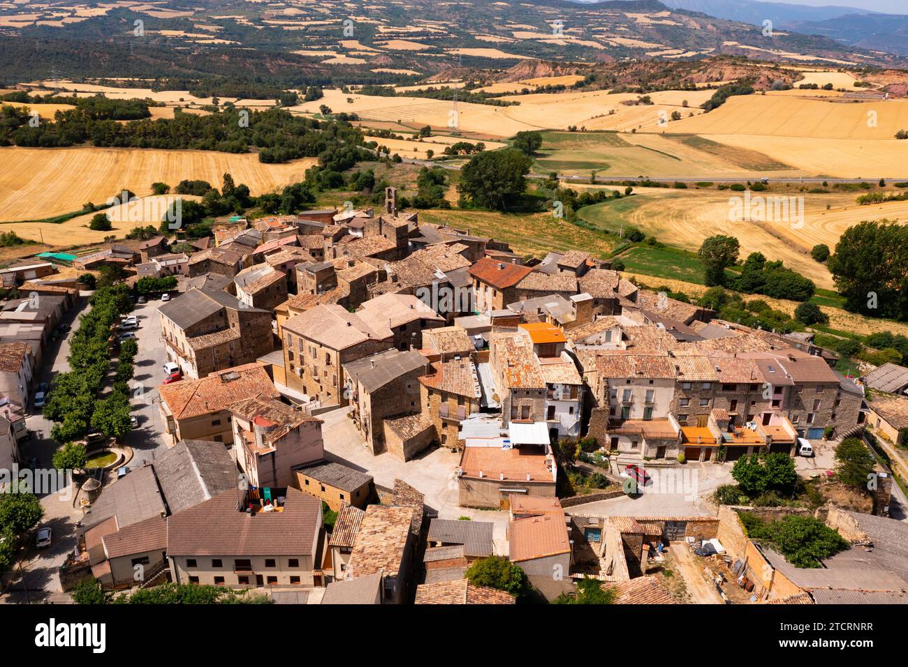 Drone photo of Figuerola d'Orcau, Pallars Jussa, Catalonia, Spain Stock ...