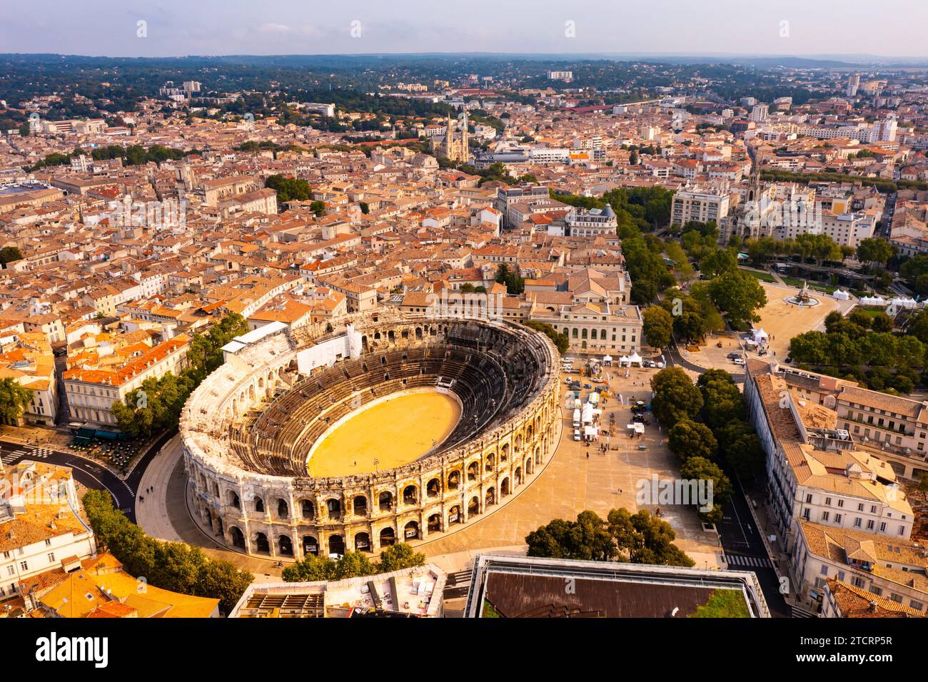Drone view of ancient Roman amphitheatre Arena of Nimes, France Stock ...