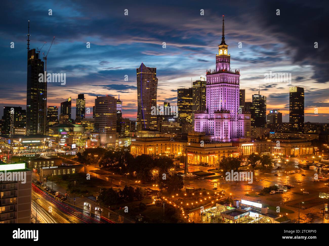 Aerial photo of Warsaw city skyline in Poland at sunset. High quality ...