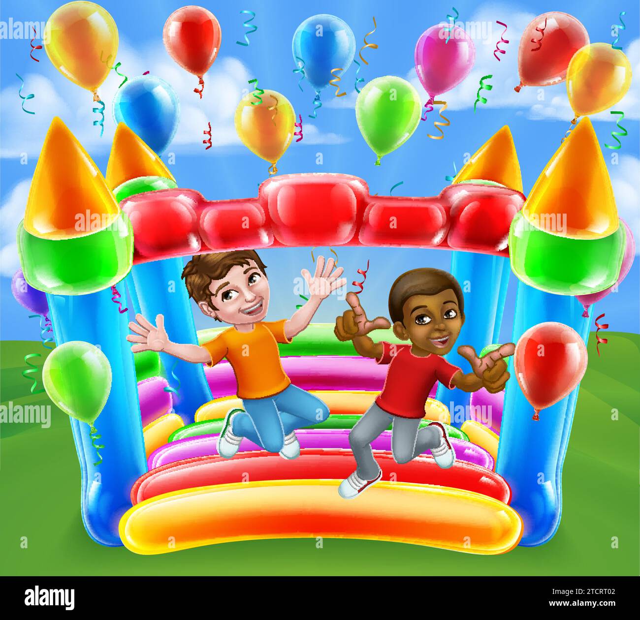 Bouncy House Castle Jumping Boys Kids Cartoon Stock Vector Image & Art ...