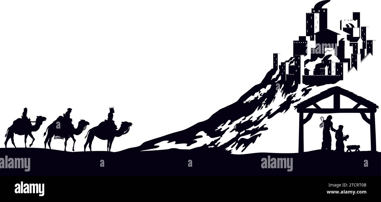 Christmas Nativity Scene Bethlehem Manger Wise Men Stock Vector Image ...