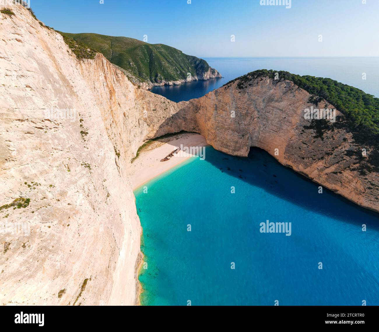 Navagio beach, famous overhead landscape of Zakynthos island with ...