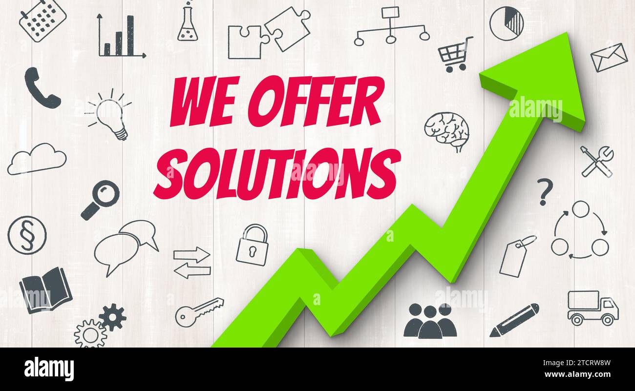 Ascending arrow with icons - We offer solutions Stock Photo - Alamy