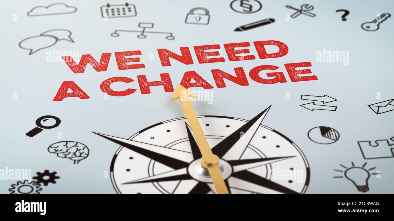 A compass with icons - We need a change Stock Photo - Alamy