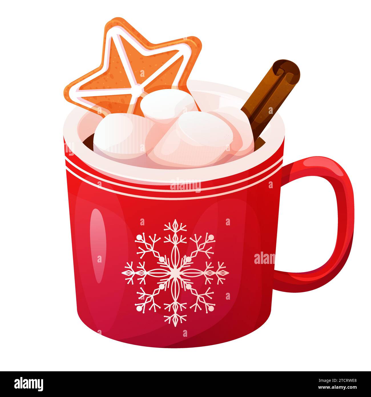 Christmas holiday red mug with hot beverage, marshmallow, gingerbread ...