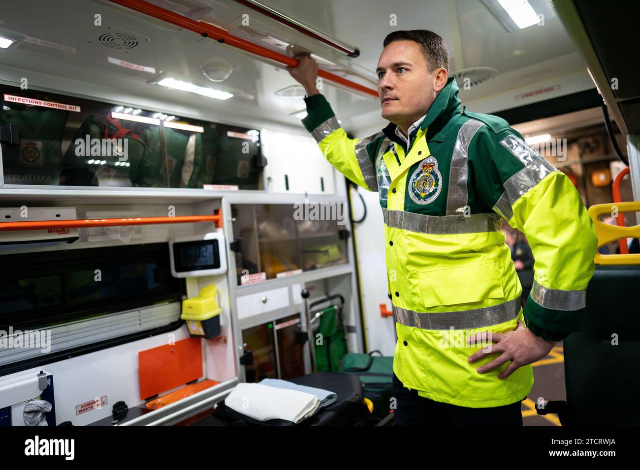 Labour shadow health secretary Wes Streeting speaks to paramedics in an ...