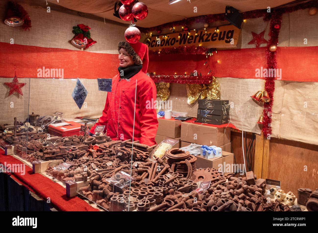 A stall selling a large range of nuts & bolts made of chocolate at the ...