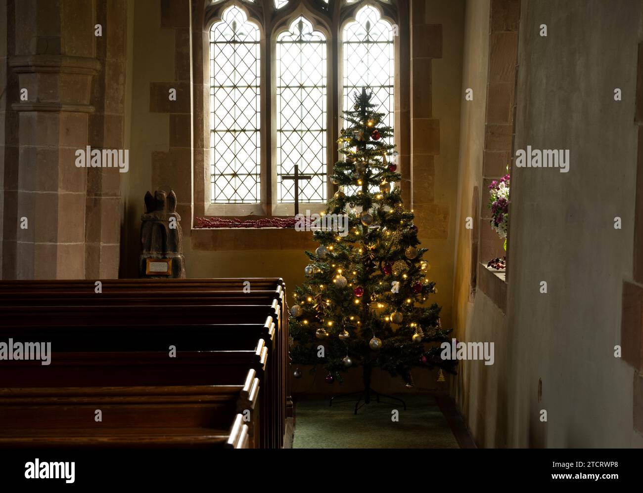 Christmas tree in St. Nicholas Church, Frankton, Warwickshire, England ...