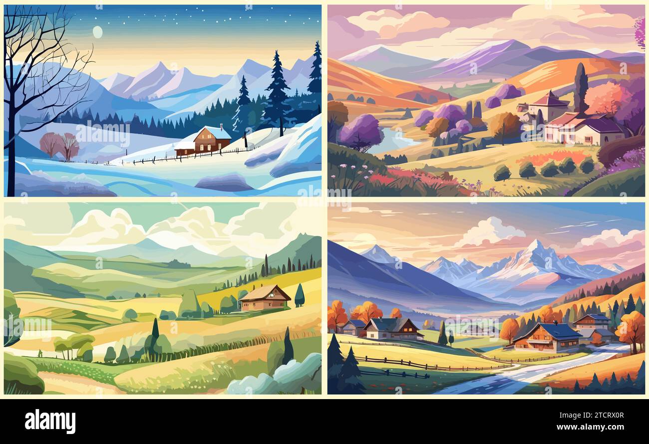 Set of four seasons vector backgrounds, banners Stock Vector Image ...