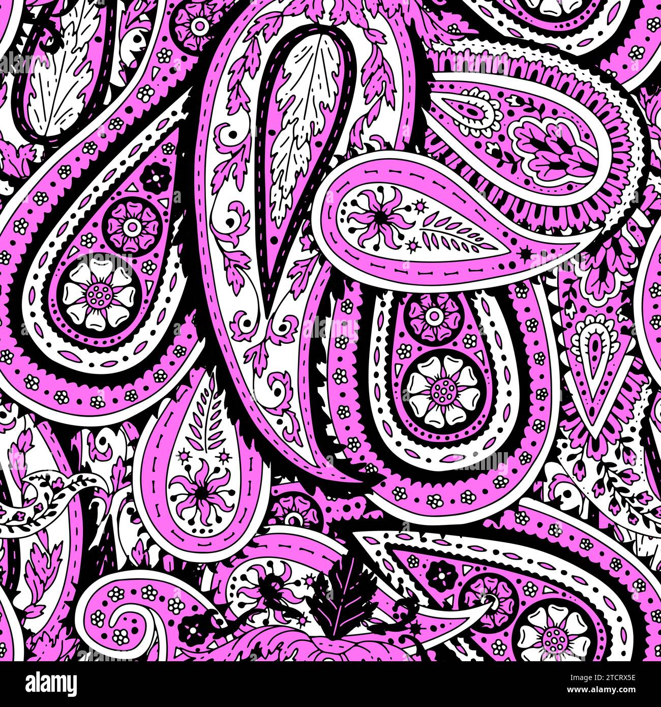 Seamless pattern with pink Paisley motifs on white background Stock ...