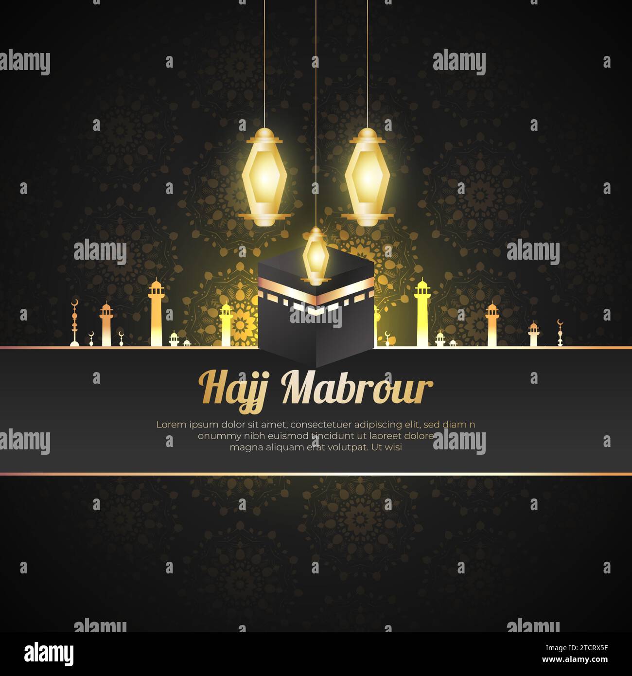 Islamic Pilgrimage Background with Kaaba and Golden Lanterns. Hajj ...