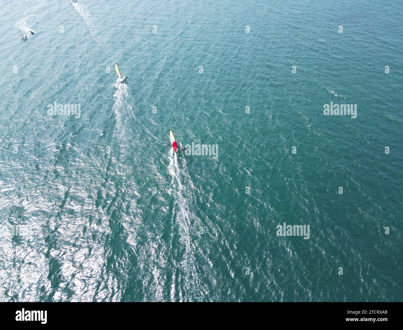 Overhead birds eye drone aerial view catamaran France Stock Photo - Alamy