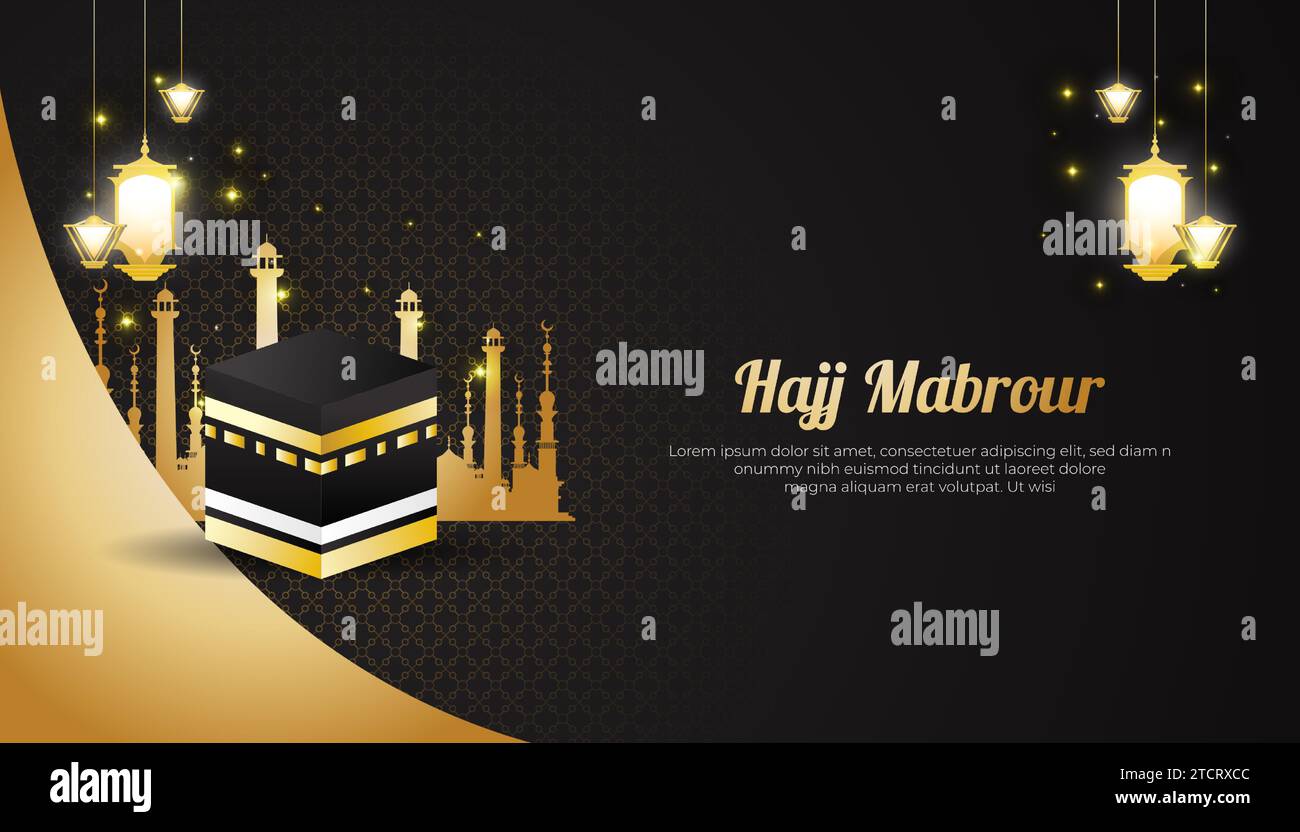 Islamic Pilgrimage Background with Kaaba and Golden Lantern. Islamic ...