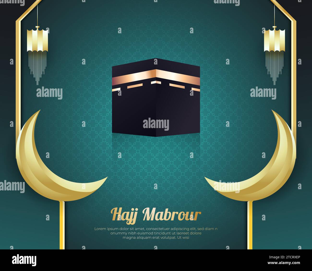 Hajj Mabrour Background with Kaaba and Golden Crescent Moon. Islamic ...