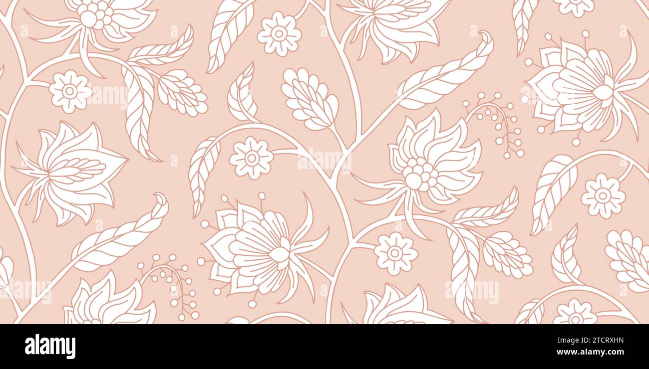 Seamless pattern with stylised indian style flowers and leaves on a ...