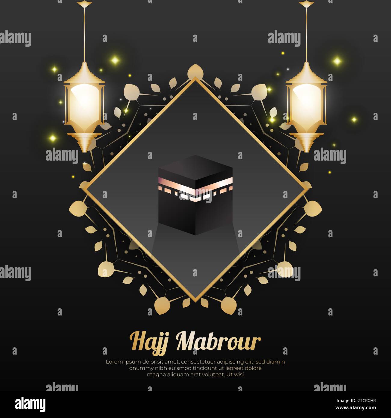 Hajj Mabrour Background with Kaaba and Golden Lamps. Islamic Background ...