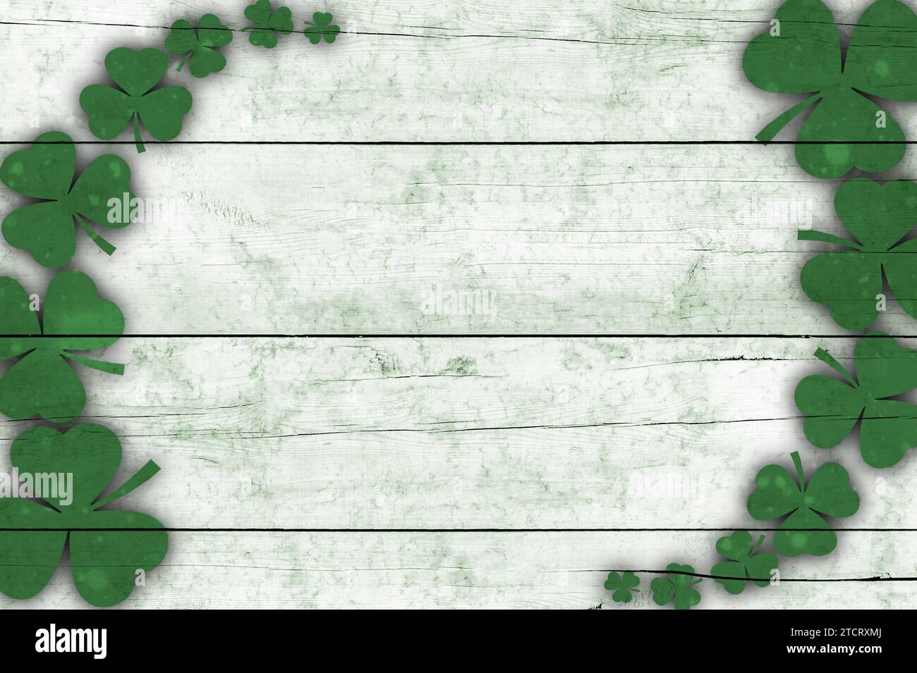St Patricks day background. Shamrocks over a light green wood ...