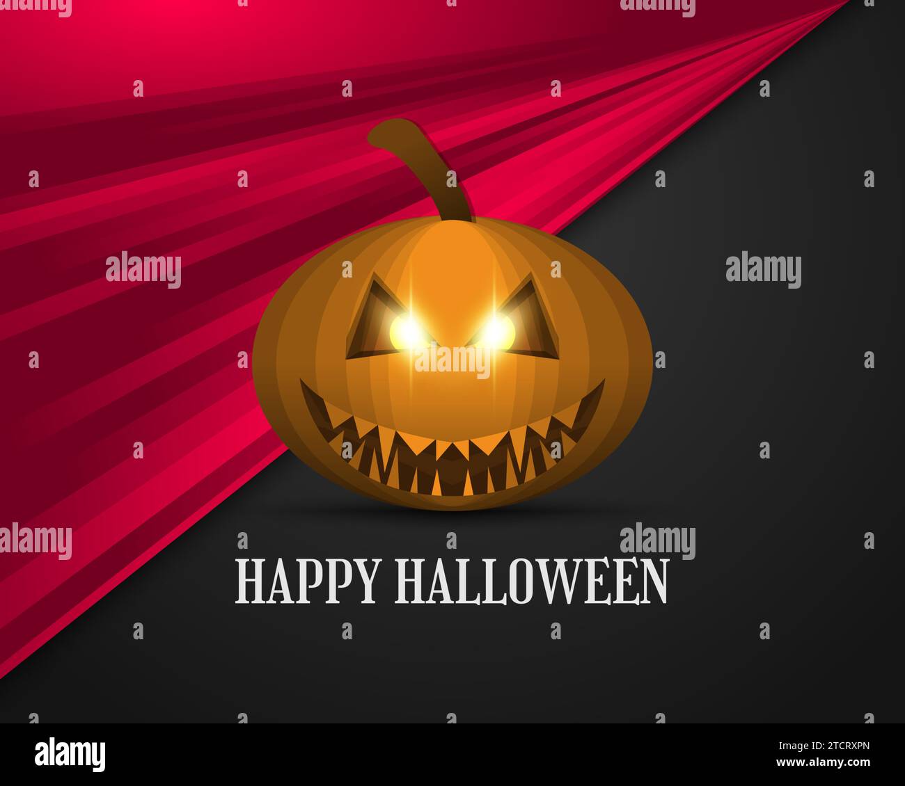 Happy Halloween banner or poster with smiling pumpkin and glowing eyes ...