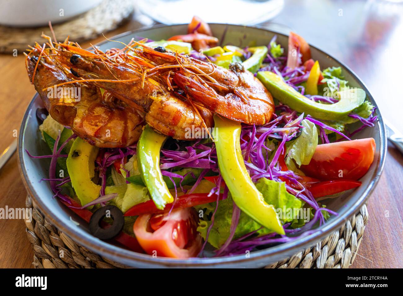 Mirissa, Sri Lanka - December 13, 2023: Exotic salad in a bowl in a ...