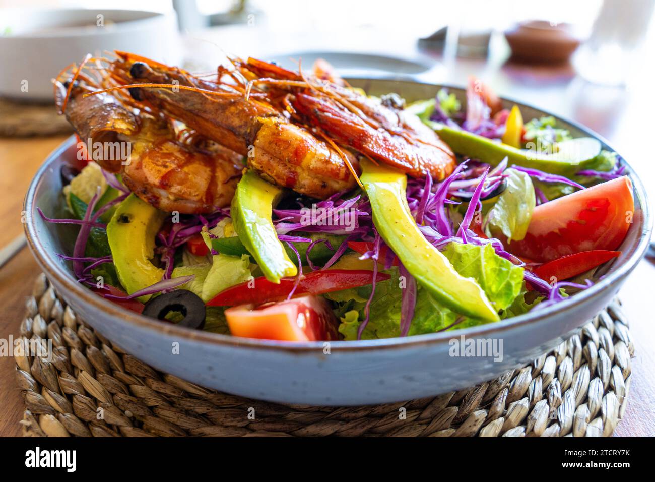 Mirissa, Sri Lanka - December 13, 2023: Exotic salad in a bowl in a ...