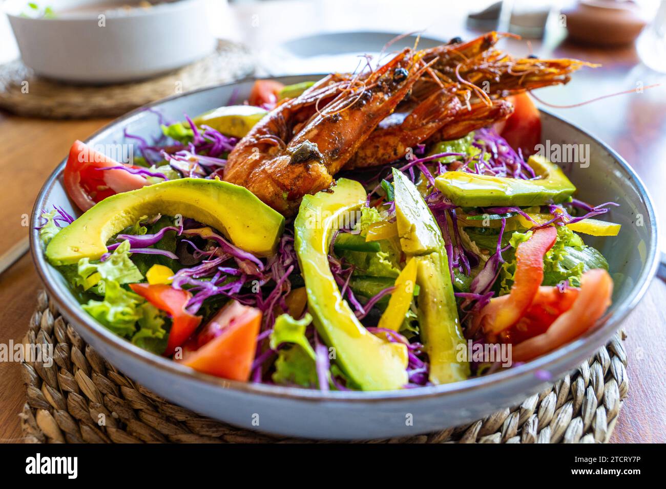 Mirissa, Sri Lanka - December 13, 2023: Exotic salad in a bowl in a ...