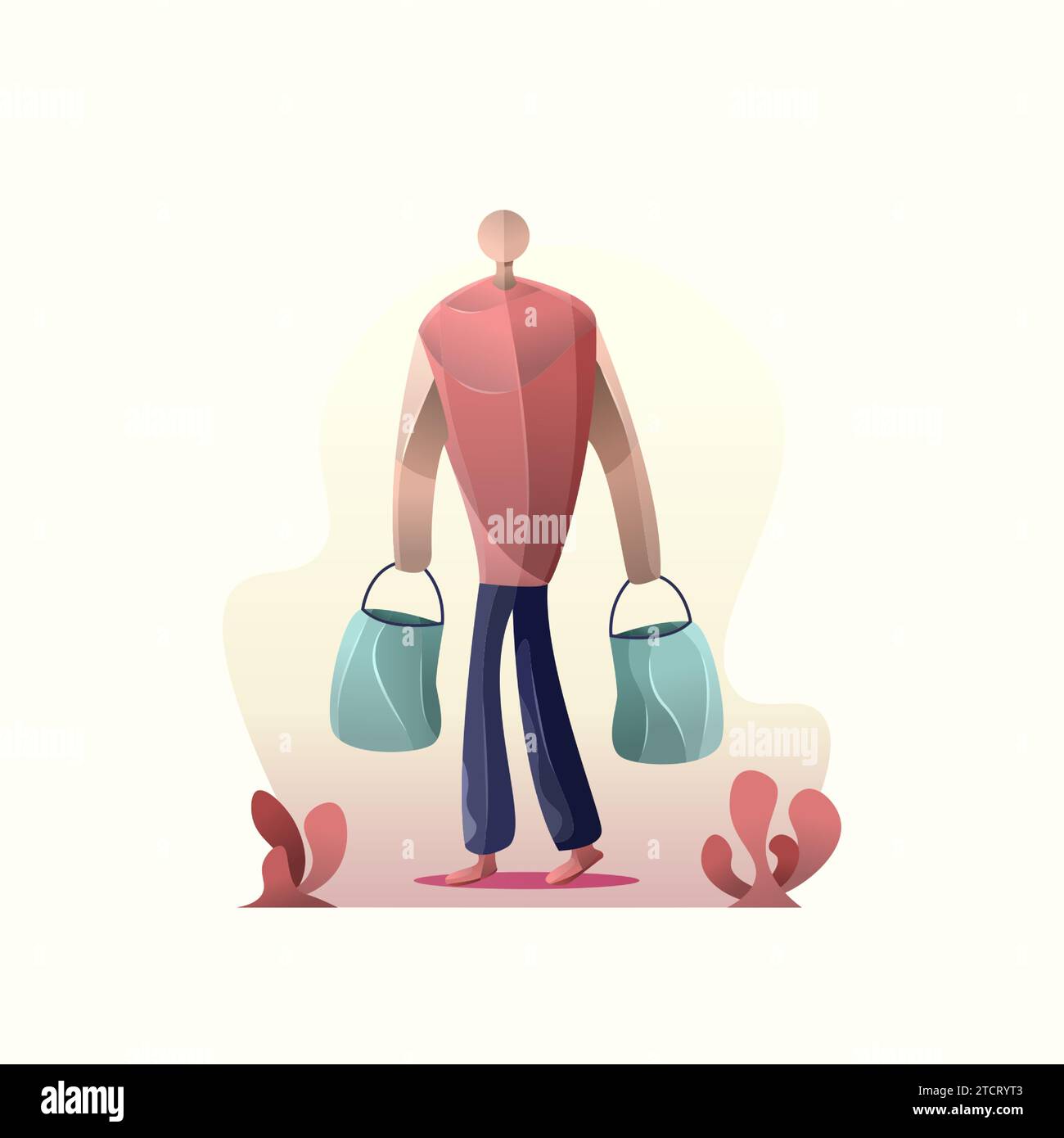 Men Carry Blue Plastic Bags. Semi-Flat Illustration Stock Vector Image ...