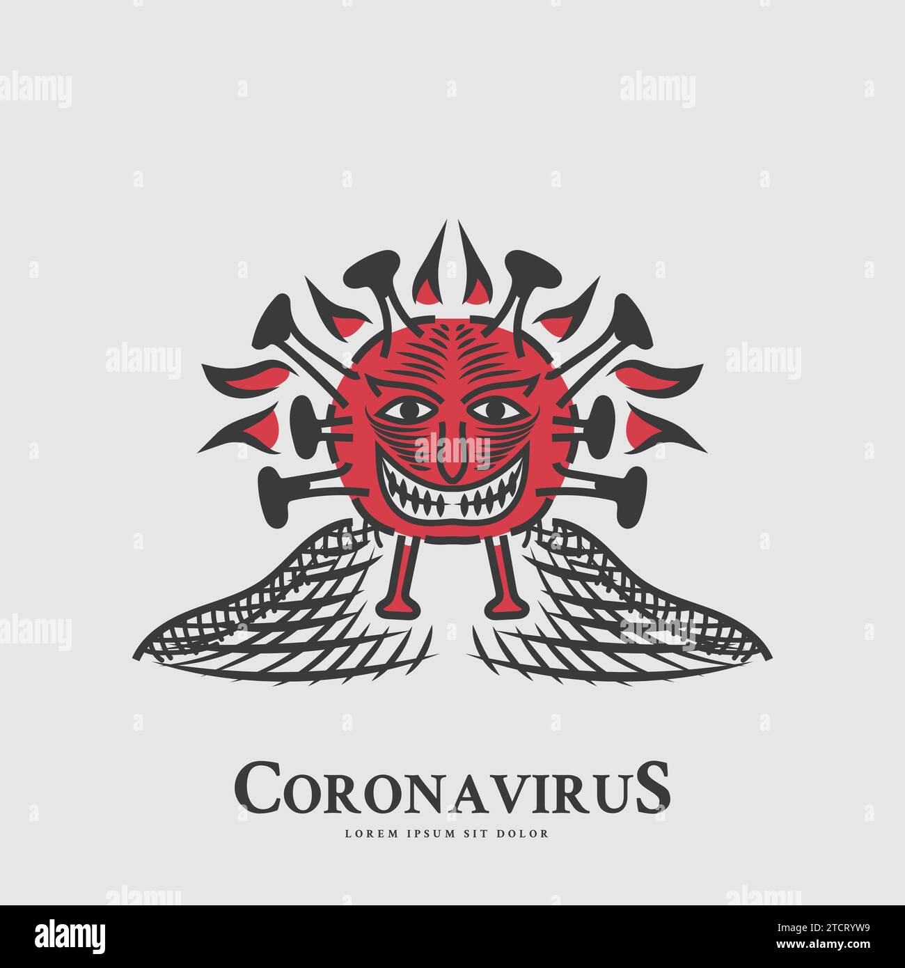 Coronavirus illustration with evil creepy smile in vintage style ...