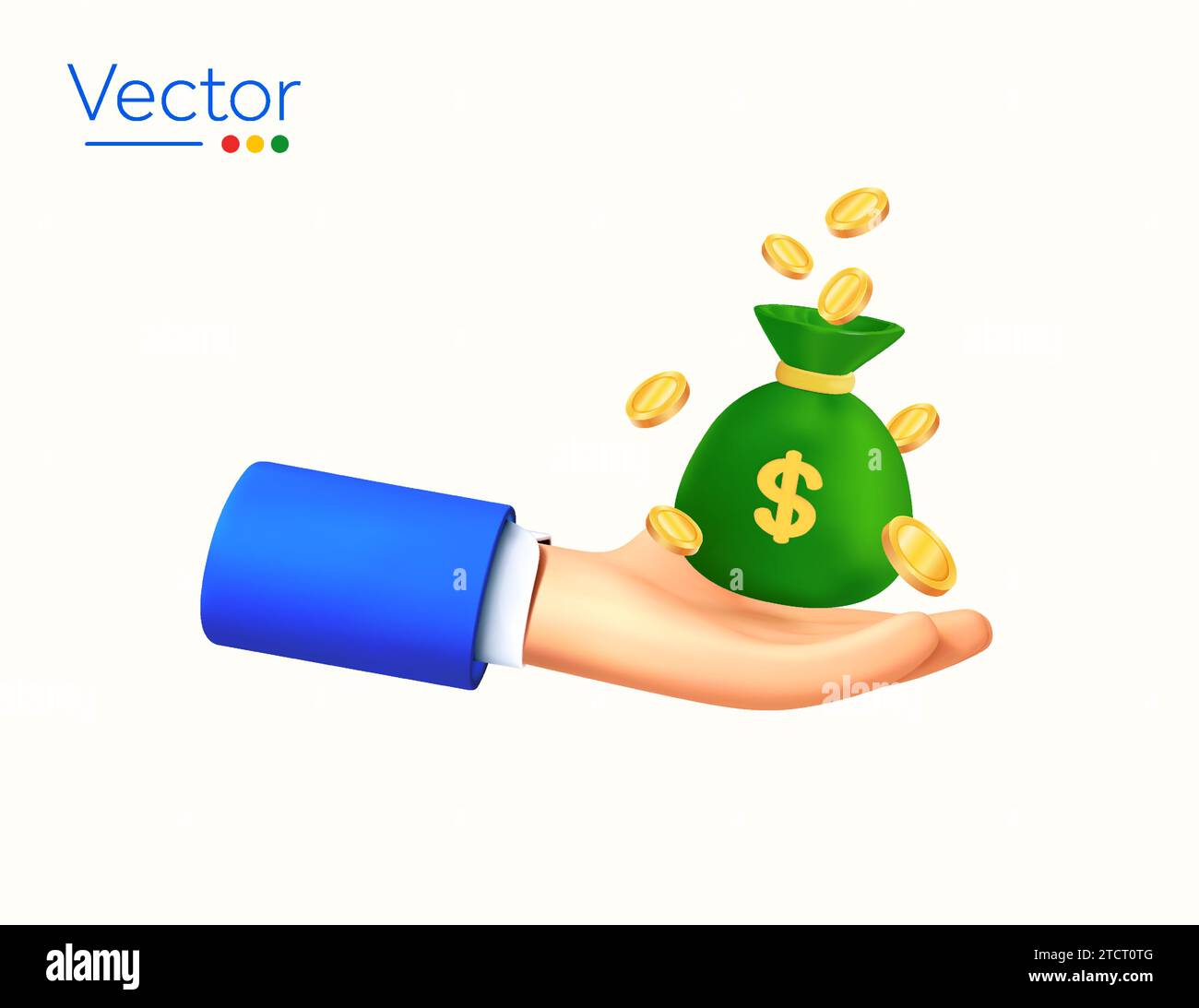 3d cash payment icon with hand holding a bag of golden coins, dollar ...