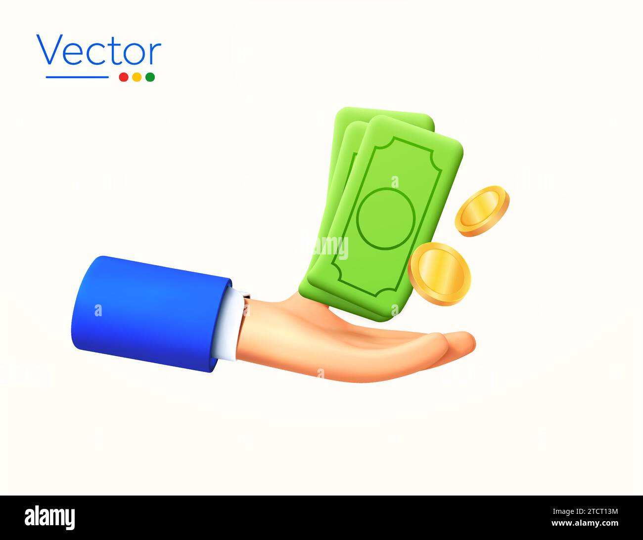 3d cash payment icon with hand holding dollars and coins, isolated on ...