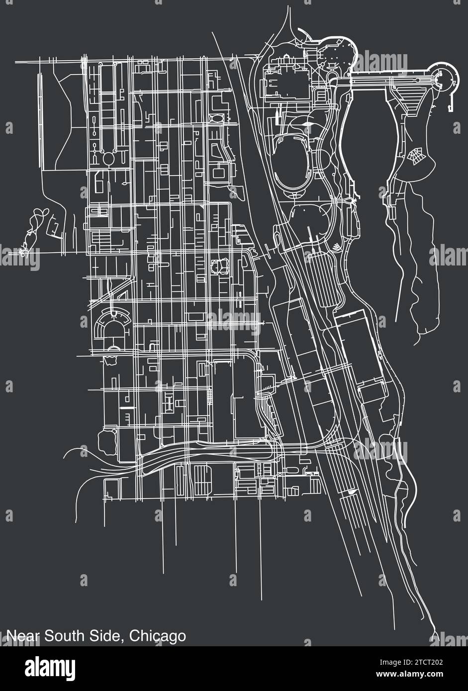 Street roads map of the NEAR SOUTH SIDE COMMUNITY AREA, CHICAGO Stock ...