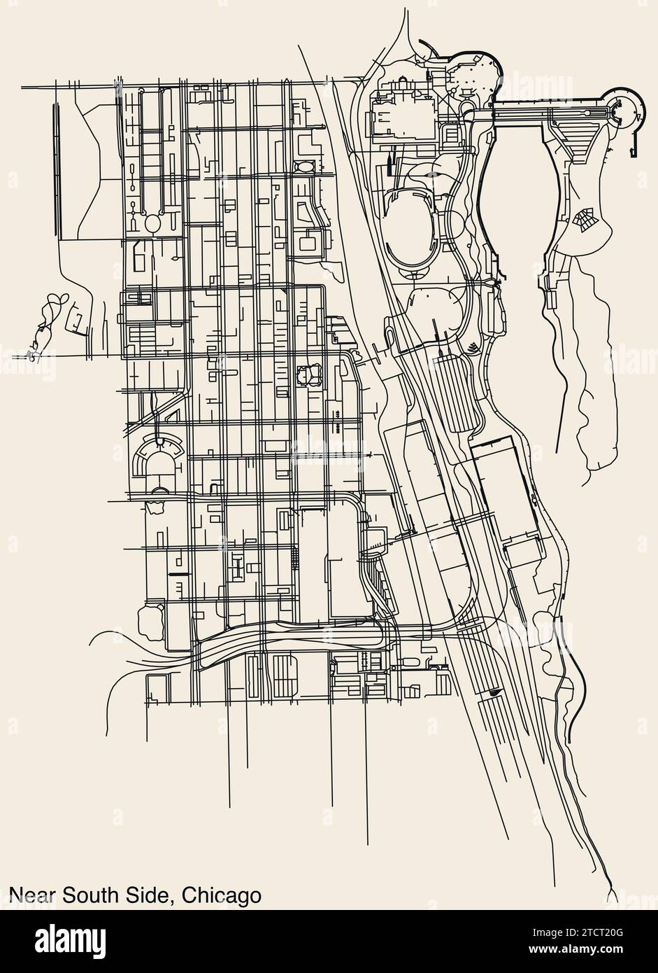 Street roads map of the NEAR SOUTH SIDE COMMUNITY AREA, CHICAGO Stock ...