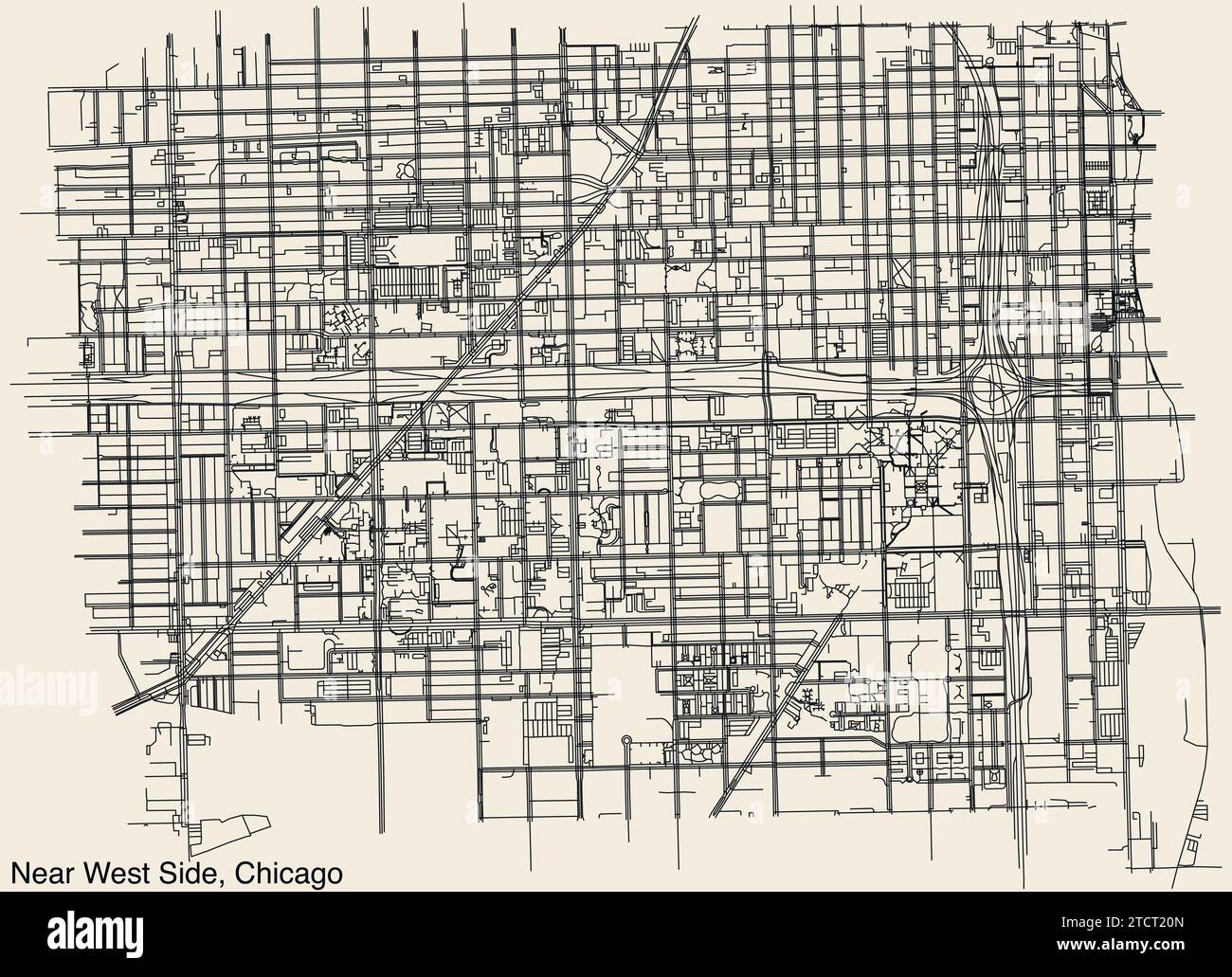 Street roads map of the NEAR WEST SIDE COMMUNITY AREA, CHICAGO Stock ...