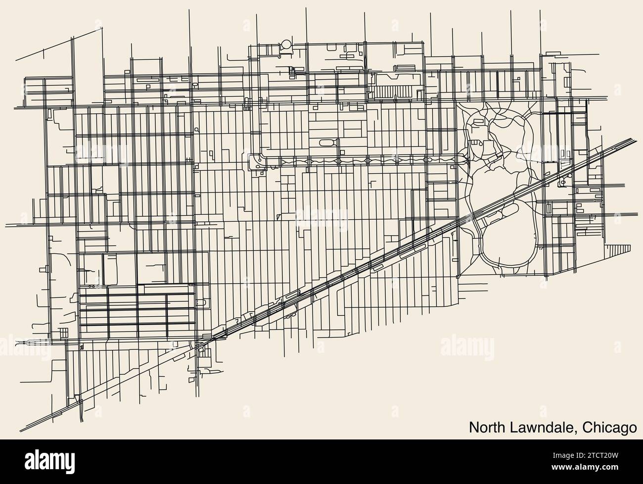 Street roads map of the NORTH LAWNDALE COMMUNITY AREA, CHICAGO Stock ...