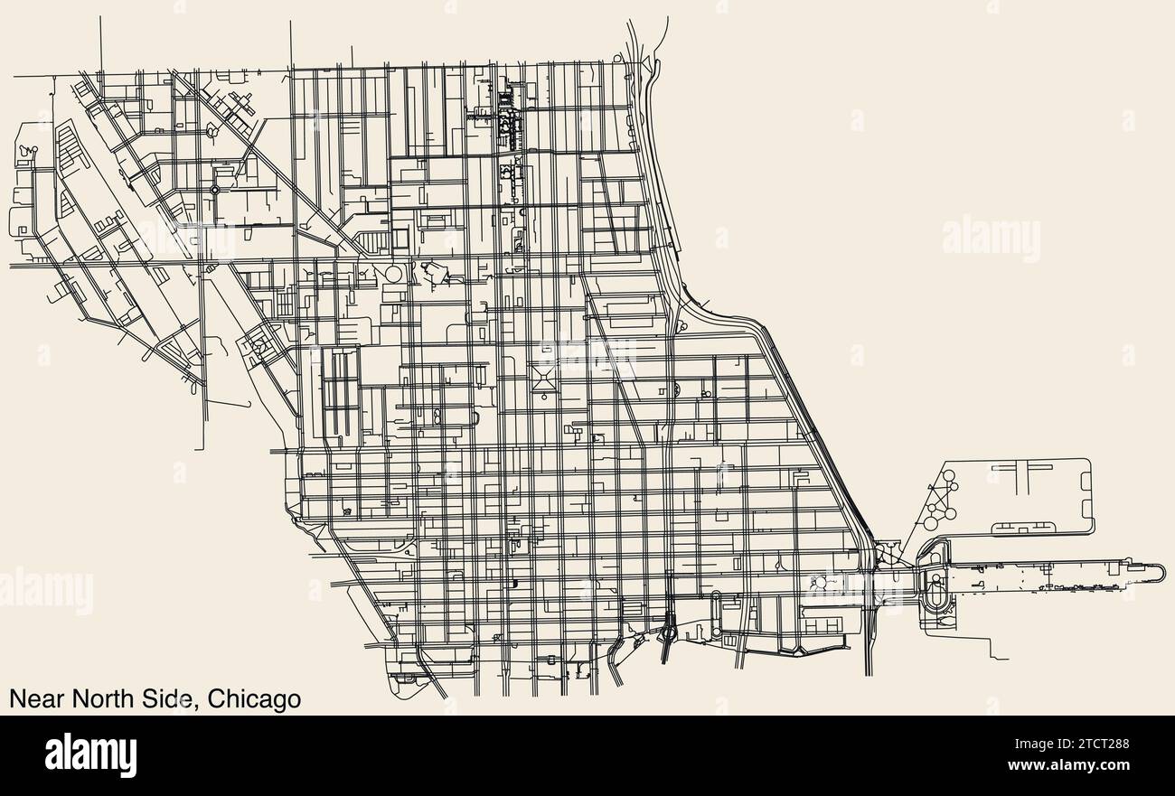 Street roads map of the NEAR NORTH SIDE COMMUNITY AREA, CHICAGO Stock ...