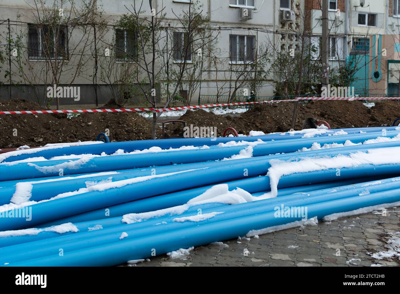 Blue Plumbing pipes. Plastic polypropylene pipe. Sanitary, sewer ...