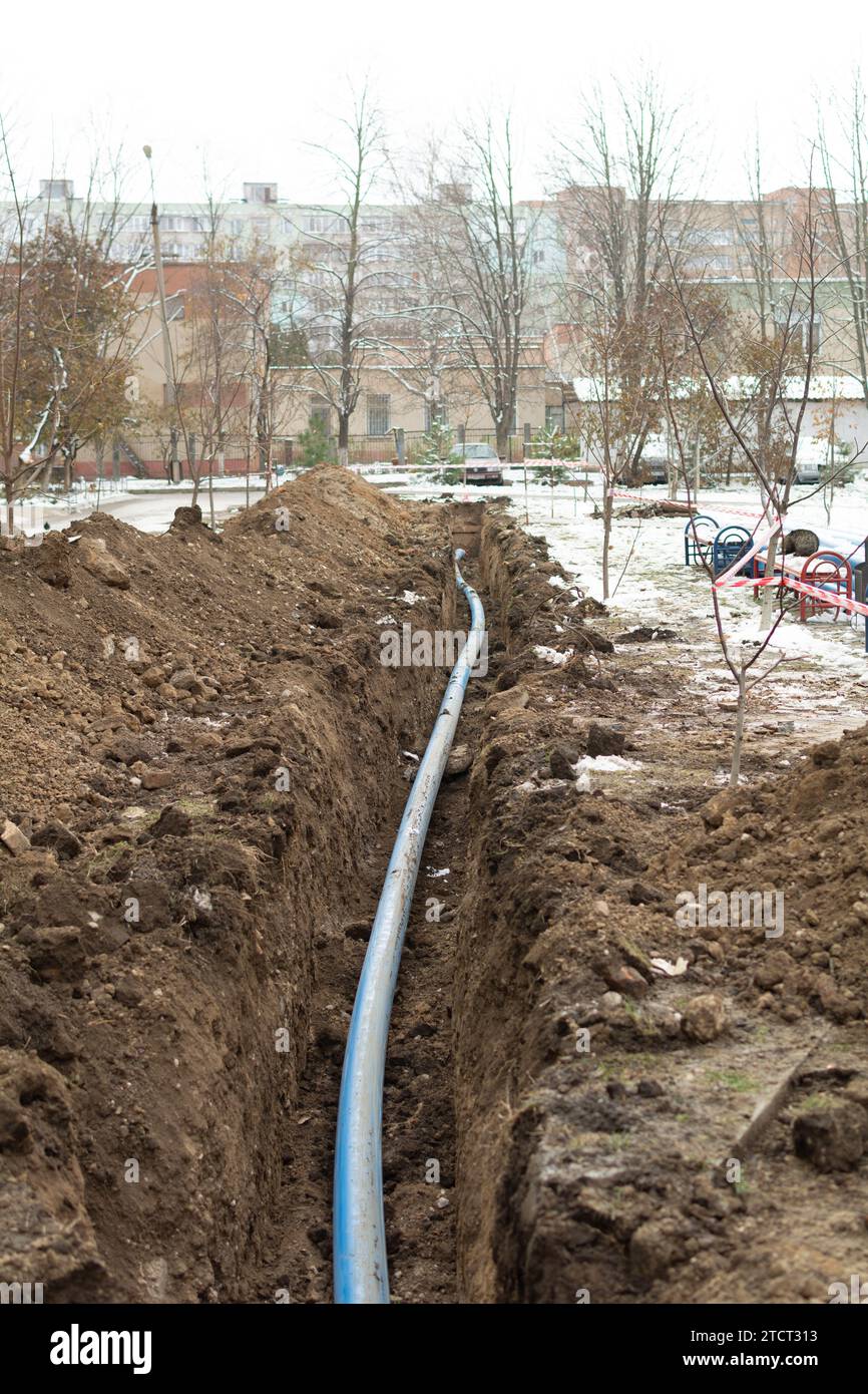 Plumbing pipe laying. Plastic polypropylene pipe. Sanitary, sewer ...