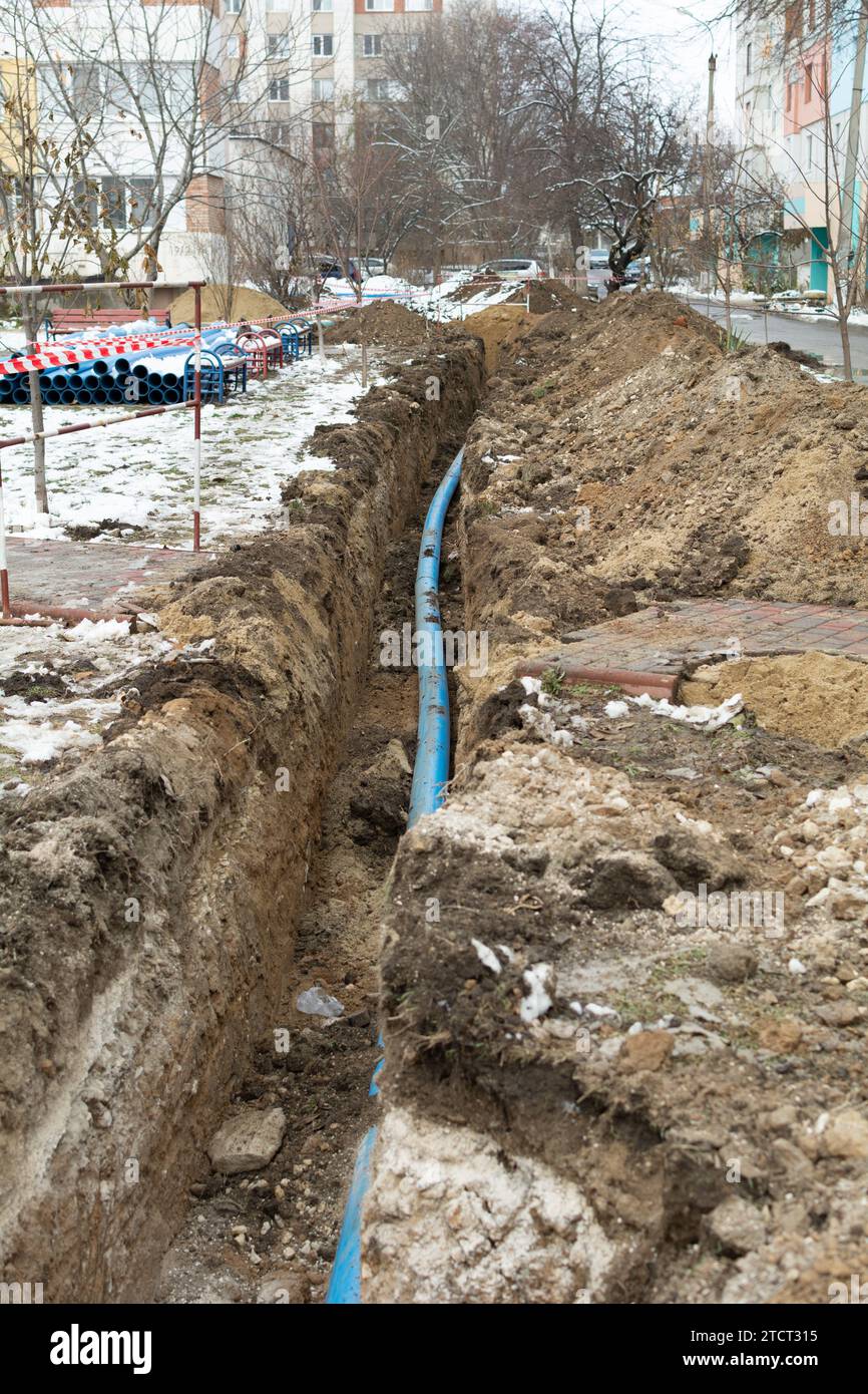 Plumbing pipe laying. Plastic polypropylene pipe. Sanitary, sewer ...