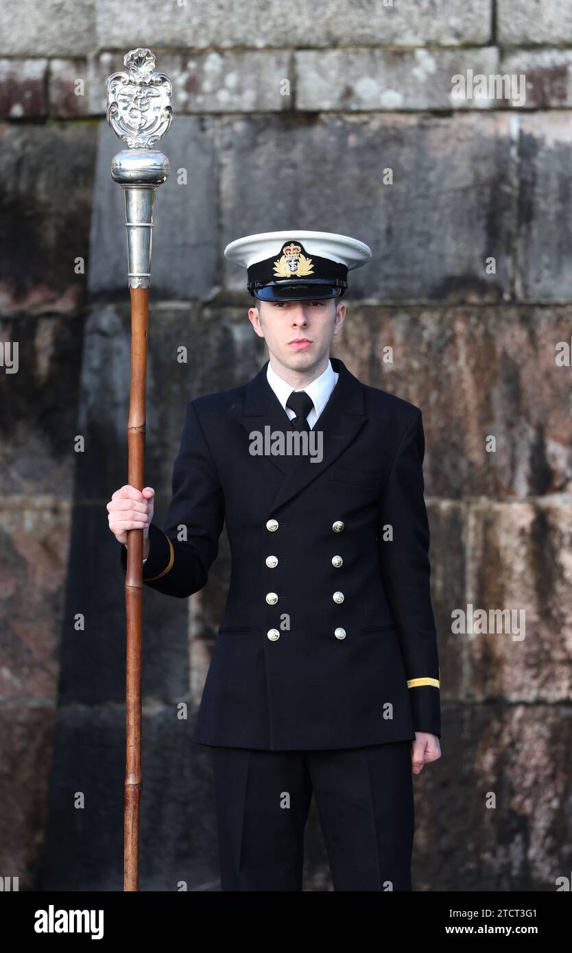 A member of the Royal Navy stands guard at The Lord High Admiral's ...